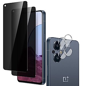 [2+2] Pack Privacy Screen Protector Design for OnePlus Nord N20 5G, 2 Pack Anti-spy Screen Protector 9H Tempered Glass and 2 Pack Camera Lens Protector, Bubble Free, Anti-Scratch, Case-Friendly (OnePlus Nord N20 6.43 inch)