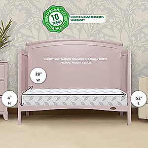 Dream On Me Asheville 4” Firm Fiber Crib and Toddler Mattress, Waterproof Grey Leaf Soft Vinyl Cover, Greenguard Gold & JPMA Certified, 5 Years Manufacture Warranty, Dual-Sided Lightweight Mattress