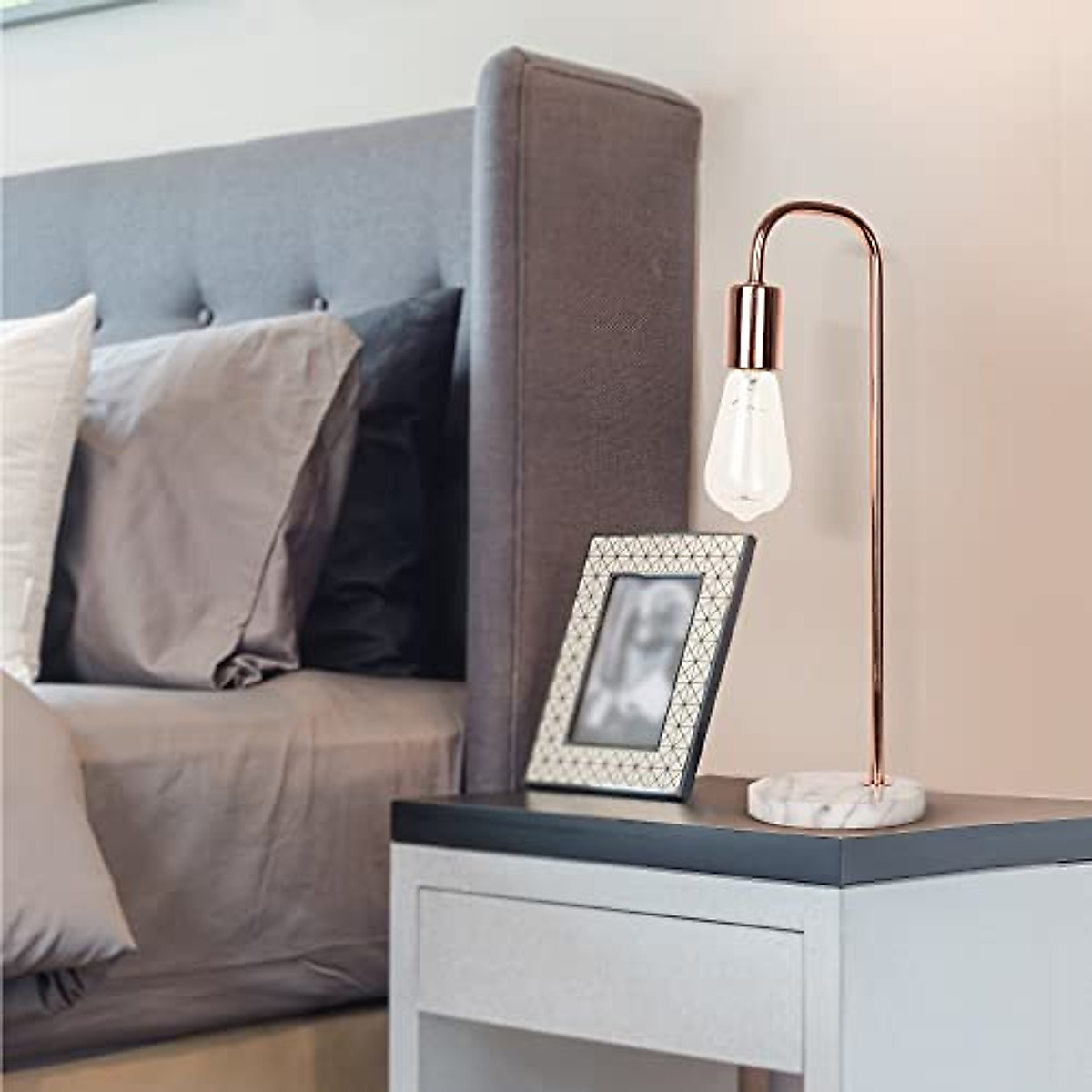 Catalina 20458-001 Modern Minimalist Sleek Faux Marble Table Lamp, 19", Rose Gold