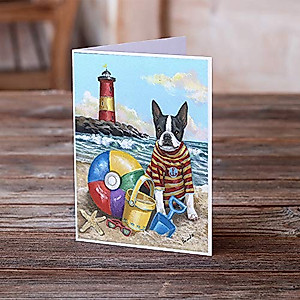 Caroline's Treasures PPP3032GCA7P Boston Terrier Beach Baby Greeting Cards and Envelopes Pack of 8 Blank Cards with Envelopes Whimsical A7 Size 5x7 Blank Note Cards