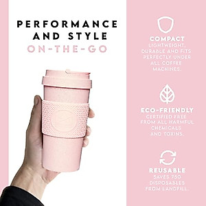 Neon Kactus Travel Coffee Mug| Double-Walled, Reusable Coffee Cup with Leakproof Lid (Wheat Straw - Pink Flamingo, 16oz (Pack of 1))