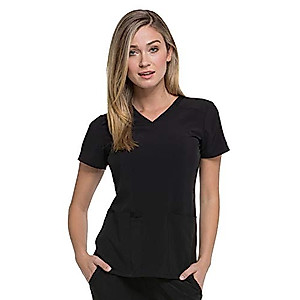 Dickies EDS Essentials Scrubs, V-Neck Womens Tops with Four-Way Stretch and Moisture Wicking DK615, S, Black