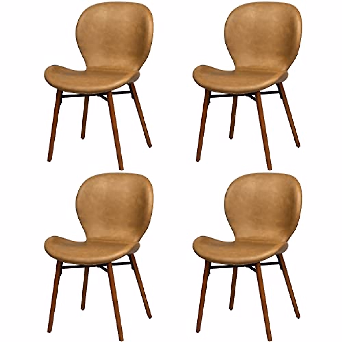KithKasa Mid Century Modern Dining Chair Set of 4 Faux Leather Side Chair with Walnut Color Wood Legs for Kitchen Dining Room, Brown