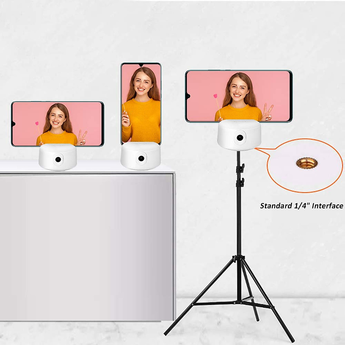 Auto Tracking Smart Shooting Holder【NO APP Required】 360°Rotation Auto Face Selfie Stick, Suitable for Phone, Tablet - Cell Phone Camera Mount for Tripod Stand - Idea for Live Streaming, Live Video