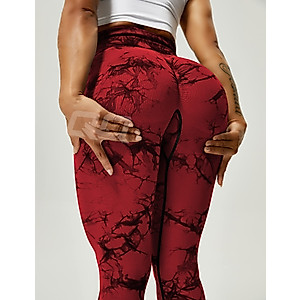 QOQ Womens High Waisted Seamless Workout Leggings Butt Lifting Gym Yoga Pants Booty Scrunch Vital Tummy Control Ruched Tights Red L