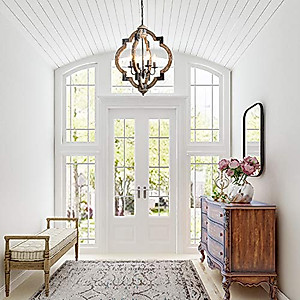 KSANA Rustic Chandelier, Farmhouse Light Fixture in Distressed Wood Finish, ORB Chandelier for Kitchen Island, Entryway, Dining Room, Bedroom