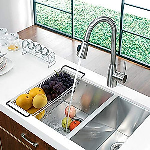 KeFanta Kitchen Sink Caddy Sponge Holder, Hanging Dish Sponge Organizer Holder, Telescopic Farmhouse Sink Accessories, Over Sink Expandable(14''-20'') Brush Soap Storage Rack - Stainless Steel