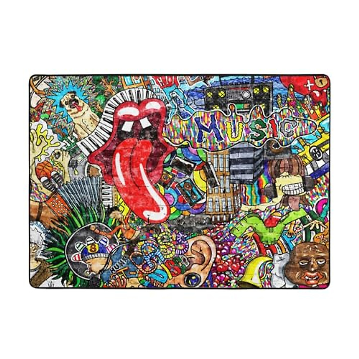 Modern Aesthetic Area Rugs 5x7 Feet, Colorful Graffiti Music Art Abstract Extra Large Soft Flannel Carpet 58"X80" Anti-Skid Doormat Floor Rugs Mat Pad for Bedroom Kitchen Nursery Office