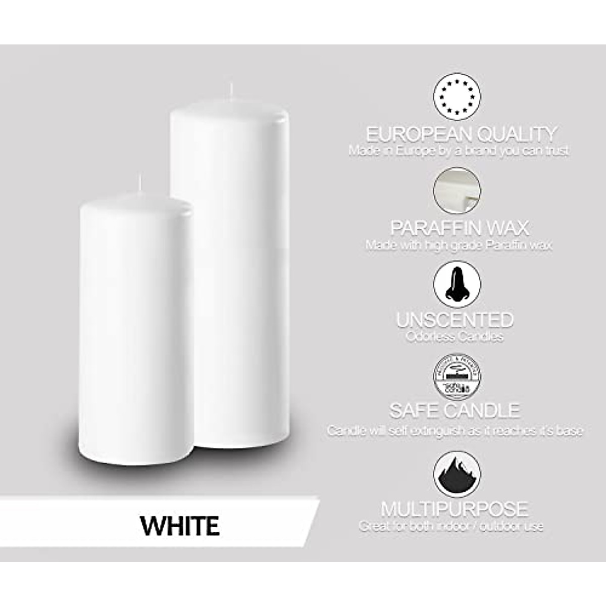 Hyoola White Pillar Candles 2x6 Inch - 4 Pack Unscented Pillar Candles - European Made