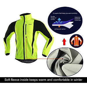 ARSUXEO Winter Warm UP Thermal Softshell Cycling Jacket Windproof Waterproof Bicycle Mountain Bike Clothes 15-K Green Size Medium