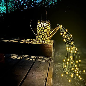 QOCNAM Solar Watering Can with Lights, Retro Metal Hanging Solar Lantern with String Lights, Solar Lanterns Outdoor Waterproof Garden Decor, Star Art Lamp Decorative for Walkway Backyard Patio Lawn