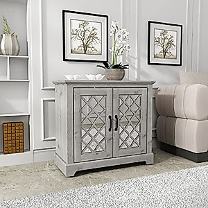 Galano Millicent 2 Door Storage Accent Cabinet - Modern Buffet with 2 Mirror Doors 2 Tier - Organizers and Storage – Console for Entryway - Hallway or Living Room - (Mexican Grey)