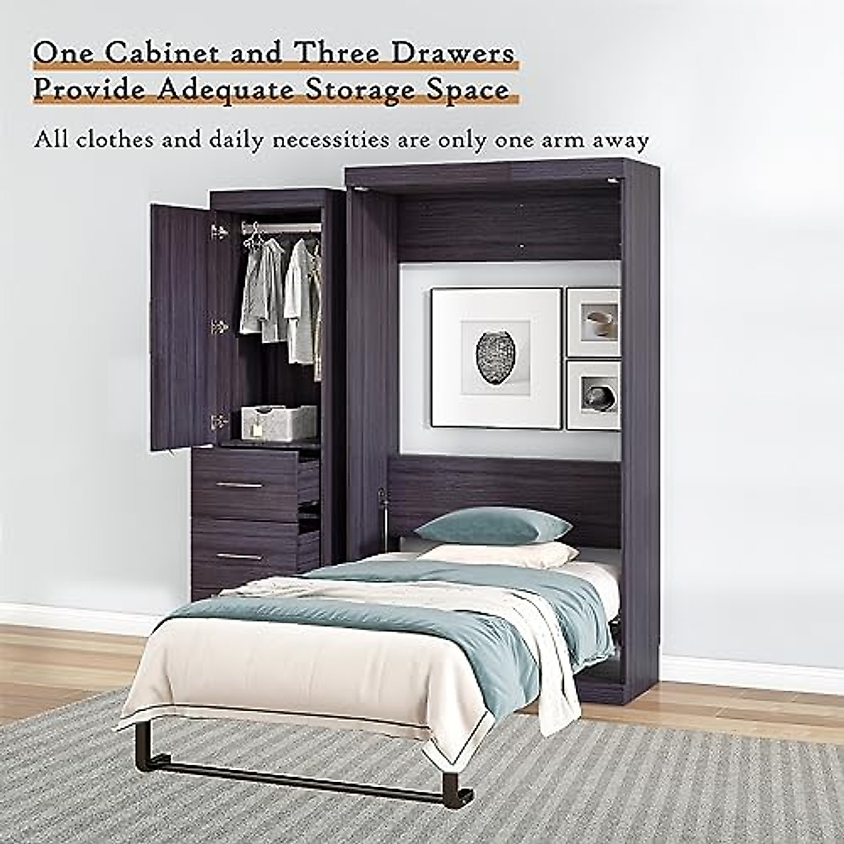 Tatub Murphy Bed Twin Size, Murphy Bed Cabinet Bed, Wall Bed with Wardrobe and Drawers, Murphy Cube, Hide a Bed on a Cabinet, Space Saving, No Box Spring Required