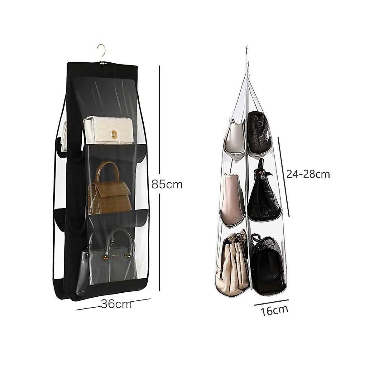 ZARSIO 6 Pockets Hanging Handbag Organizer Dust Proof Storage Holder Bag for Wardrobe Closet Set of 2 (Gray)