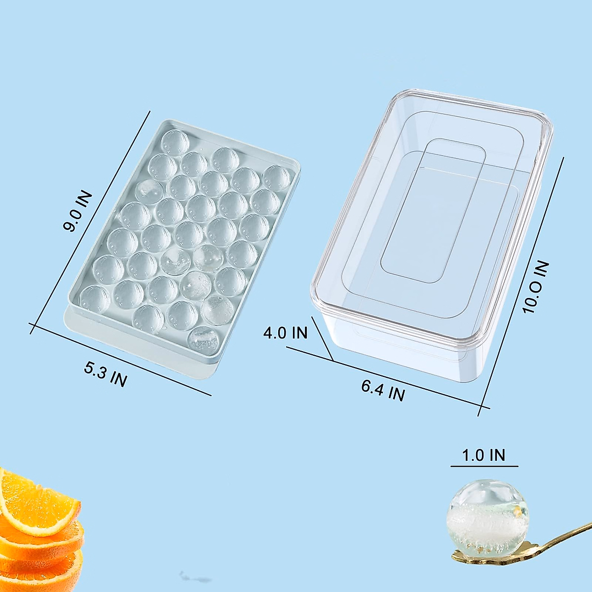 2-Pack Silicone Ice Cube Trays with Lid/Bin/Scoop - Freeze Pieces of Ice for Chilling Drinks and Cocktails - Non-Toxic, BPA Free Molds - Freezer Organizer for Iced Coffee, Whiskey & More.