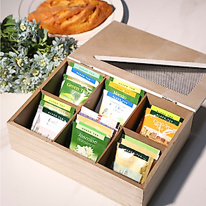 Wooden Tea Bag Organizer，Tea Organizer for Tea Bags，6 Compartments Tea Box Organizer，Tea Bag Holder Organizer,Tea Storage Box for Office Kitchen Cabinet