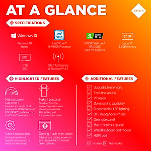 Omen by HP Obelisk Gaming Desktop Computer, 9th Generation Intel Core i9-9900K Processor, NVIDIA GeForce RTX 2080 SUPER 8 GB, HyperX 32 GB RAM, 1 TB SSD, VR Ready, Windows 10 Home (875-1023, Black)