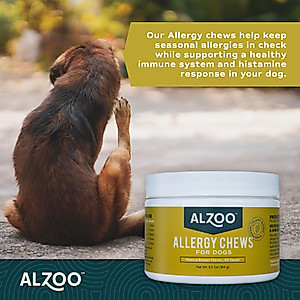 ALZOO Allergy Chews for Dogs, 100% Plant-Based Active Ingredients, Peanut Butter Flavor, 90 Count
