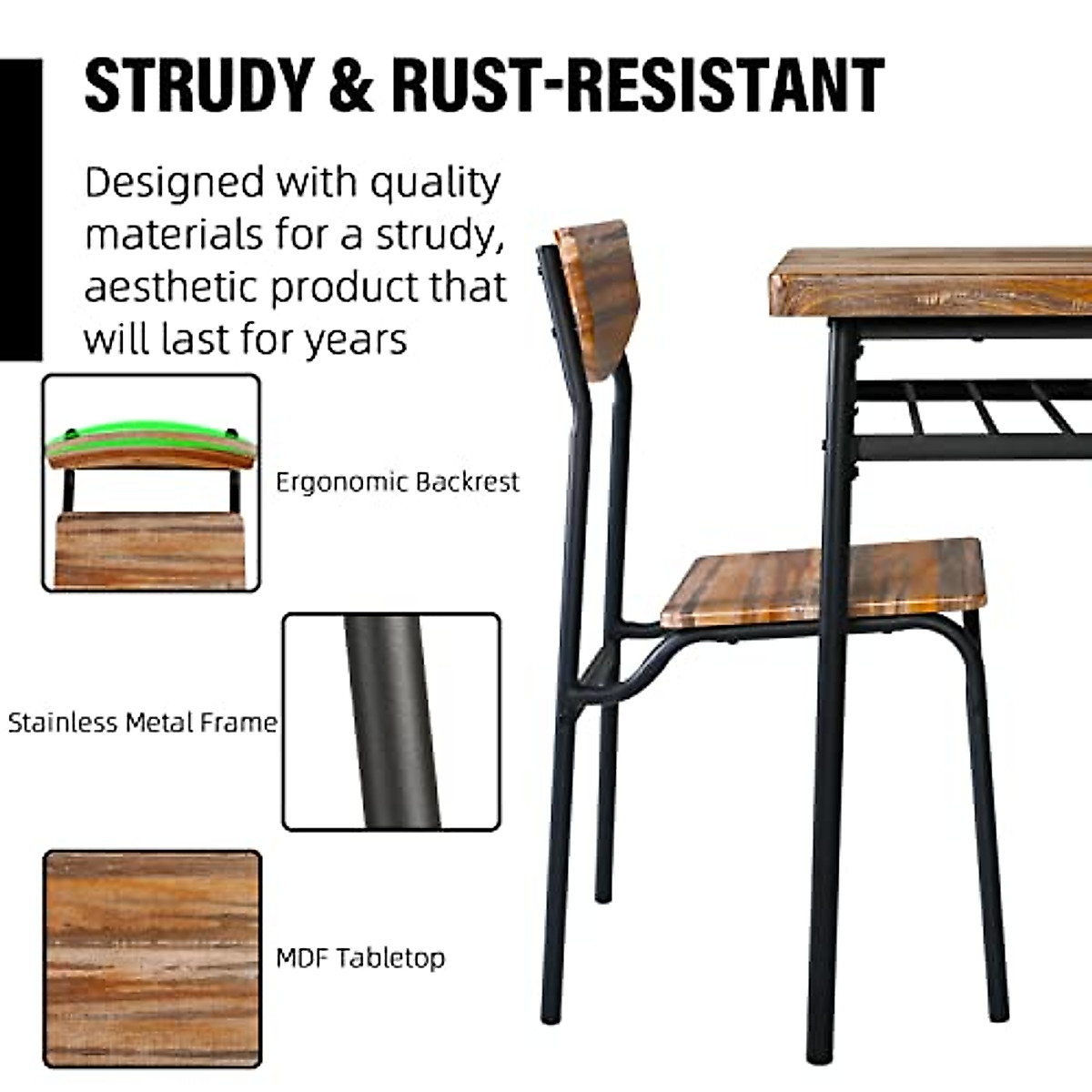 GRAVFORCE 6-Piece Home Dining Table Set, Kitchen Table and Chairs Set for 6 w/Storage Racks, Rectangular Table, Bench, 4 Chairs for Living Room, Dining Room, Small Apt, Dinette - Brown