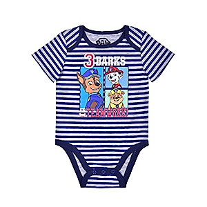 Paw Patrol Nickelodeon Boys’ Chase, Marshall and Rubble 3 Pack Bodysuits for Newborn and Infant – Blue/Grey