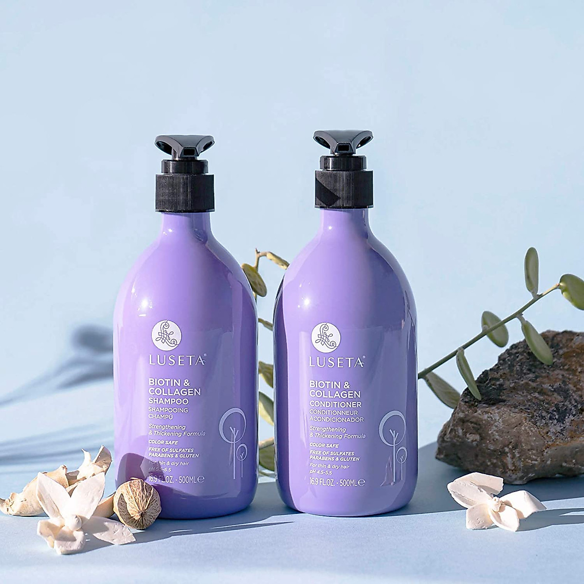 Luseta Biotin & Collagen Hair Growth Set: 16.9oz Shampoo, 16.9oz Conditioner, 3.38oz Serum, and 16.9oz Mask