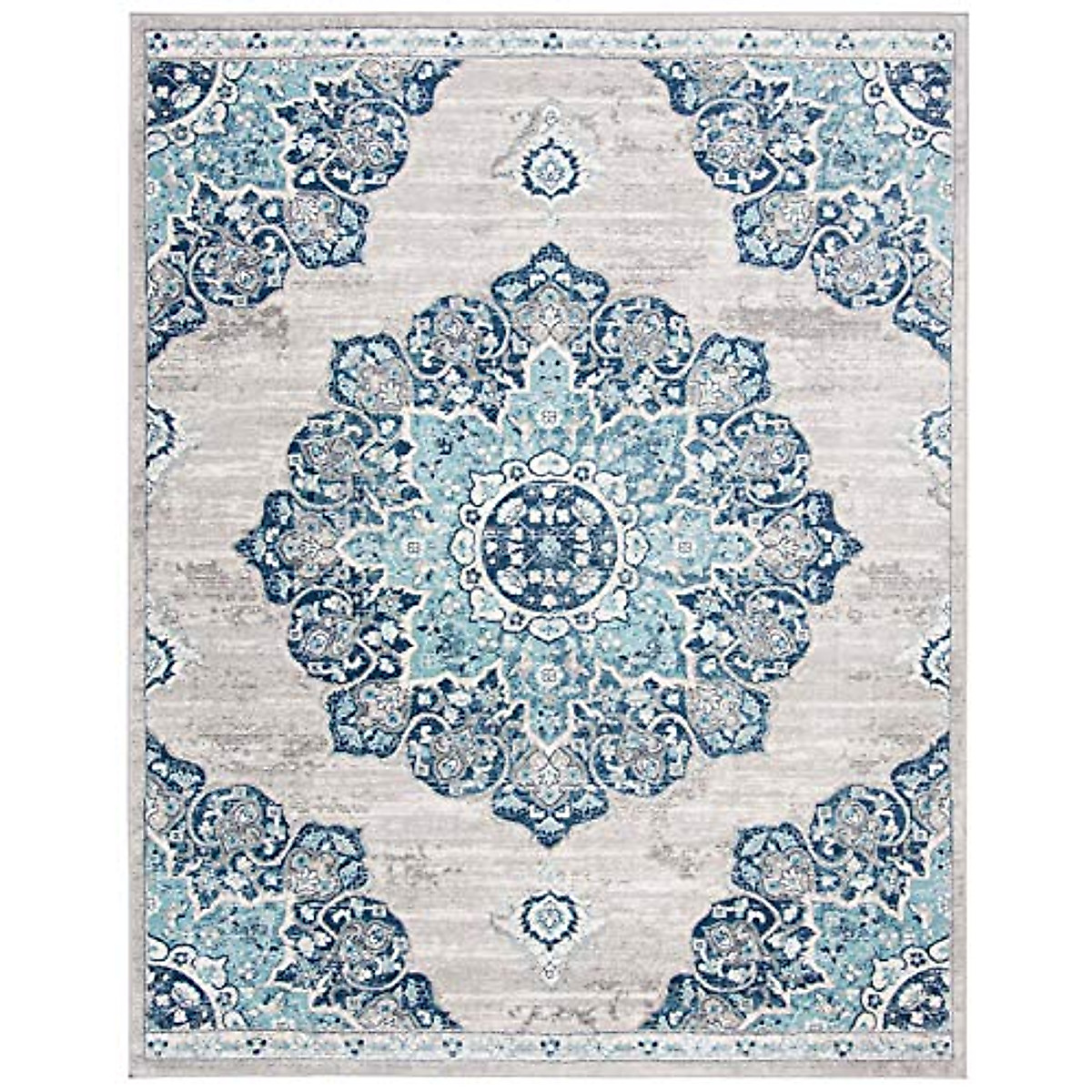 SAFAVIEH Brentwood Collection 9' x 12' Navy / Light Grey BNT849M Medallion Distressed Non-Shedding Living Room Bedroom Dining Home Office Area Rug