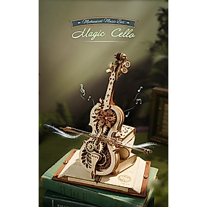 ROBOTIME AMK63 Magic Cello Adults 3D Puzzles -3D Wooden Puzzles for Adults - Wooden Music Box Puzzle to Build - Unique Music Gift Hobby Kits