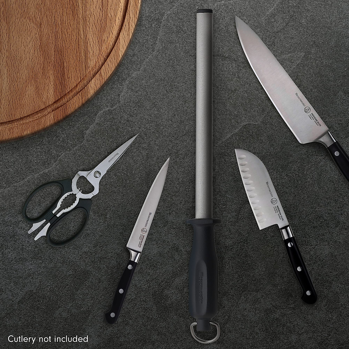 Messermeister 10” Diamond Oval Sharpening Rod - Knife Sharpener - Fast-Cutting 800 Grit Diamond Abrasive - Ergonomic Handle & Non-Marking Tip