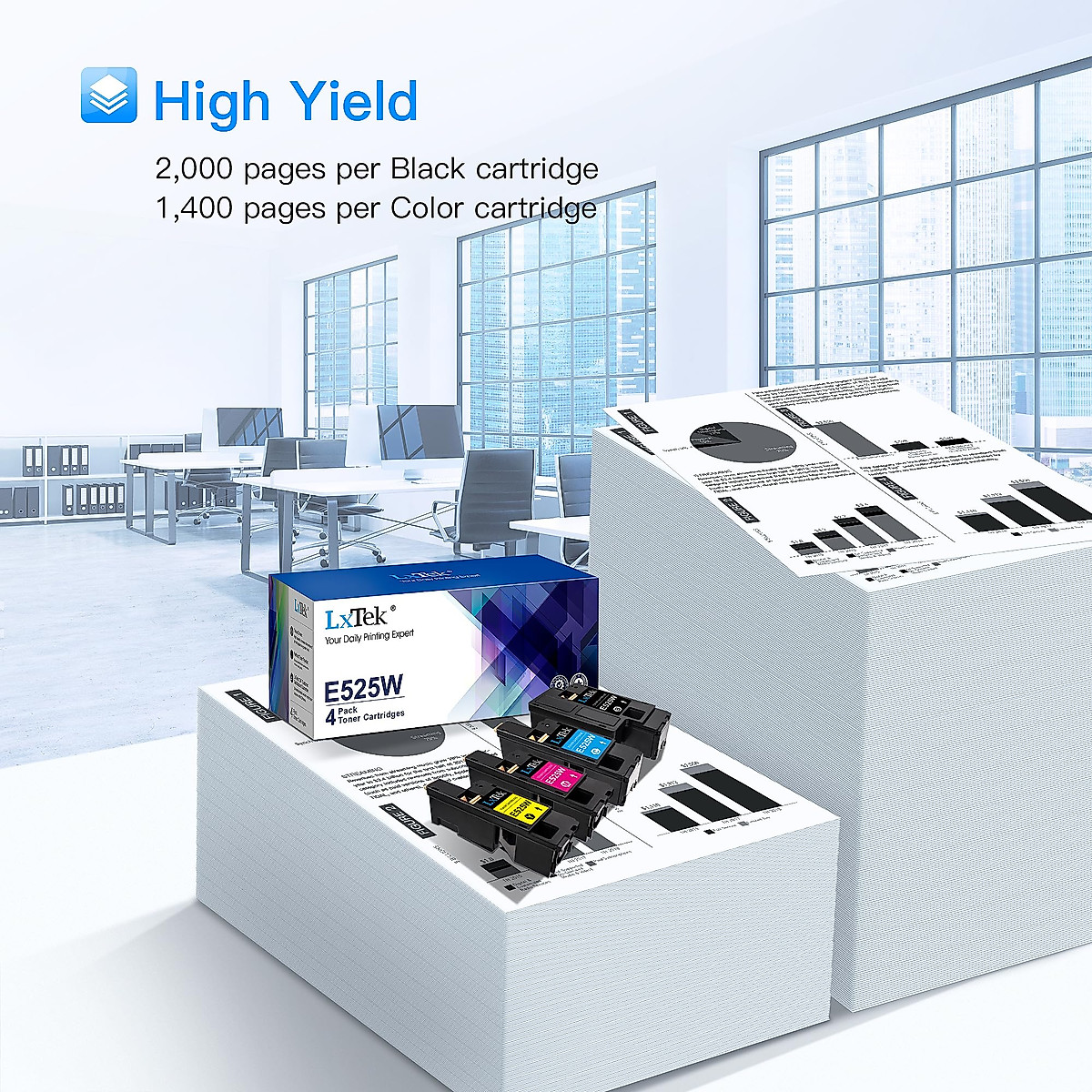 LxTek Compatible Toner Cartridge Replacement for Dell E525W E525 to use with E525W Color Laser Printer, 4 Pack (593-BBJX 593-BBJU 593-BBJV 593-BBJW)