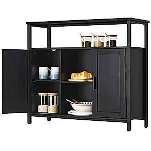 usikey Storage Cabinet with 2 Doors, Kitchen Buffet Cabinet with Storage, Storage Sideboard with Adjustable Shelves, for Living Room, Dining Room Dark Black