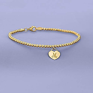 Ross-Simons Single-Initial - 14kt Yellow Gold Heart Charm Bead Bracelet. 8 inches