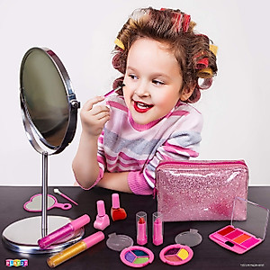 Kids Makeup Kit For Girl - 13 Piece Washable Kids Makeup Set – My First Princess Make Up Kit Includes Blush, Lip Gloss, Eyeshadows, Lipsticks, Brushes, Mirror Cosmetic Bag Best Gift For Girls Original
