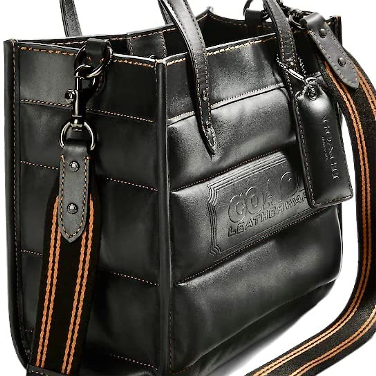 COACH Leather Field Crossbody Tote 22 with Quilting and Coach Badge - #C6958 - Black