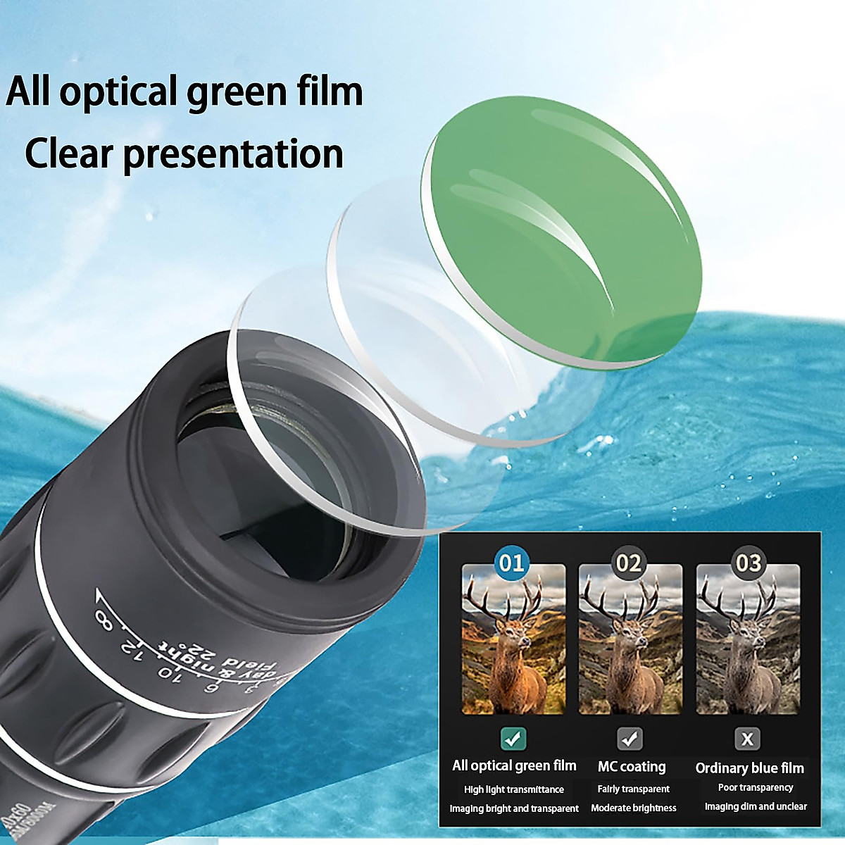 16x52 Monocular-Telescope High Powered Monocular with Smartphone Adapter Tripod FMC Lens & BAK4 Prism for Bird Watching Travel Camping Hiking