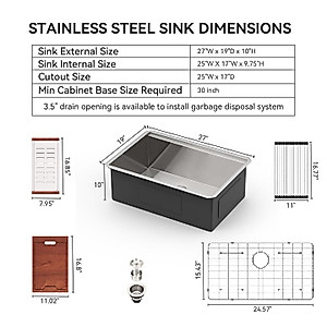 27 Undermount Kitchen Sink - LORDEAR 27x19 Inch 16 Gauge Stainless Steel Kitchen Sinks Under Counter Ledge Workstation Single Bowl Basin