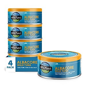 Wild Planet Albacore Wild Tuna, Sea Salt, Canned Tuna, Sustainably Wild-Caught, Pole & Line, 5 Ounce(Pack of 4)