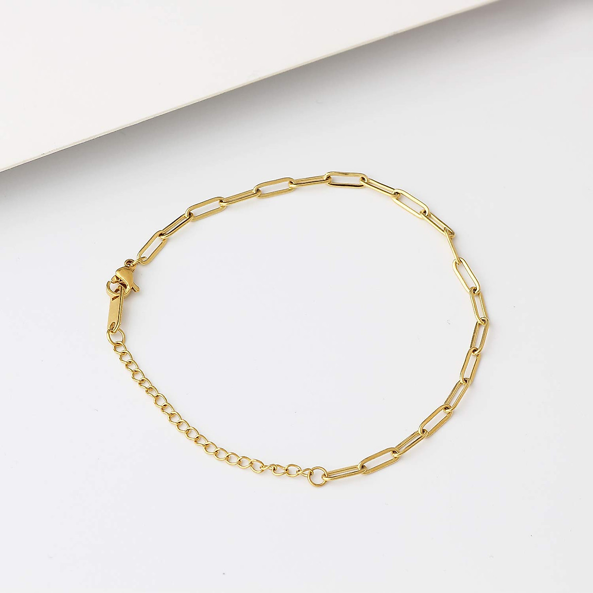 MOMOL 18K Gold Plated Stainless Steel Link Chain Bracelets for Women Paperclip Chunky Link Chain Charm Bracelet