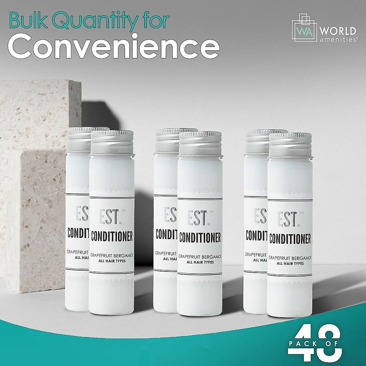 World Amenities EST. Conditioner with Grapefruit-Bergamot fragrance, Biodegradable/Recyclable Bottle with Screw Top, 1.41oz / 40ml, Pack of 48