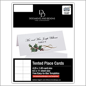 Christmas and Holiday Holly Swirl Printable Place Cards, Set of 60 (10 Sheets), Laser & Inkjet Printers - Wedding, Party, Dinner, and Special Events - Made in the USA