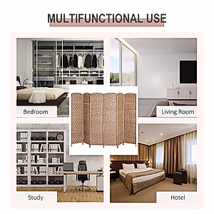 HOMCOM Room Divider, 6 Panel Folding Privacy Screen, 6FT Tall Portable Wicker Weave Partition Wall Divider for Bedroom, Home Office, Natural
