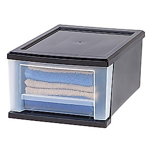 IRIS USA 7 Qt. Plastic Stackable Storage Drawers, Small, 4 Pack, Multi-Purpose Bins for Bedroom, Bathroom, Closet, Craft Room, Garage, Kids Room, Office, Pantry, Under Sink, Black