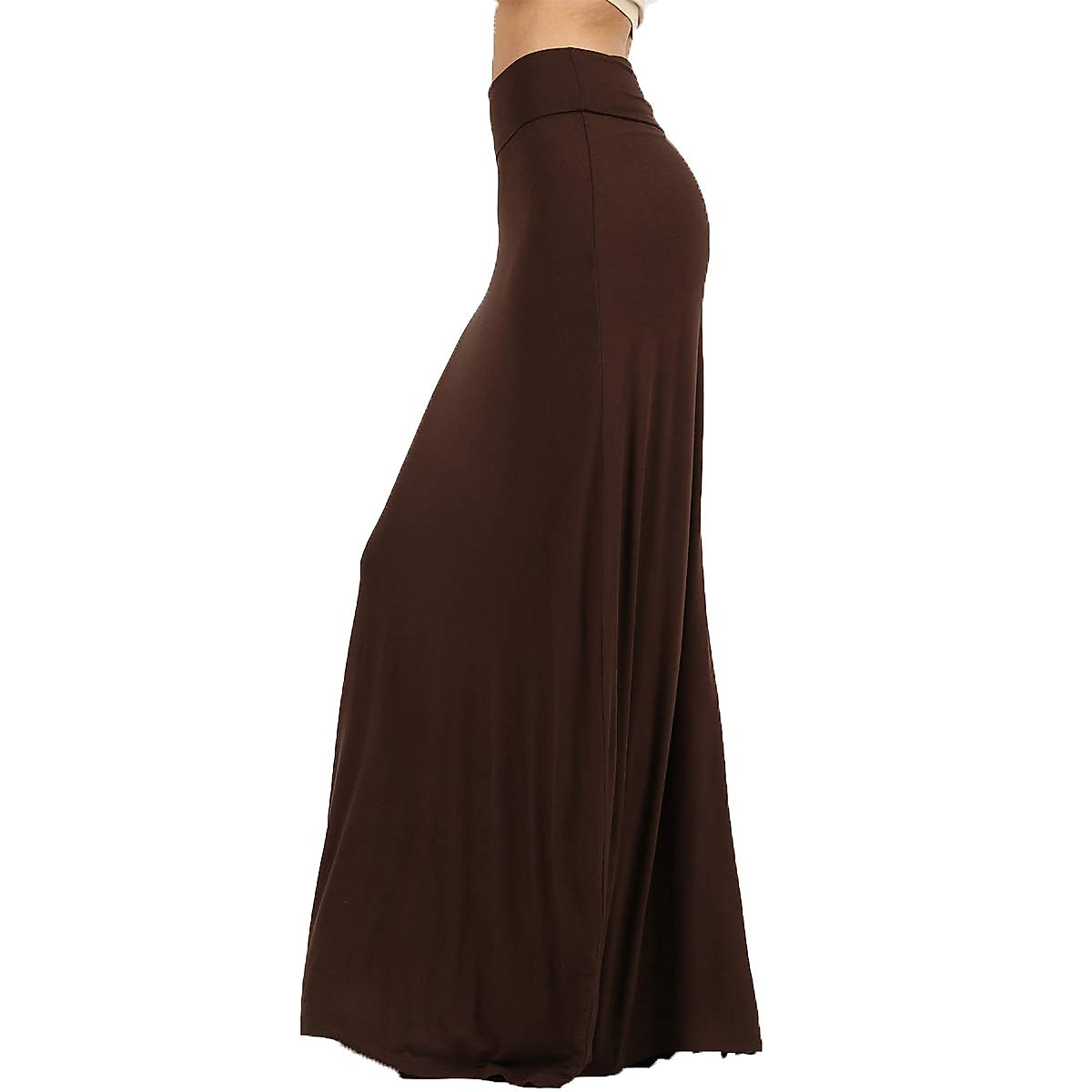 ShezPretty Women's Premium Fold Over High Waist Long Floor Length Maxi Skirt (Medium, USA-Brown)