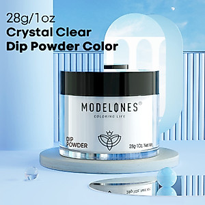 Modelones Dip Powder Clear Color, Nail Dipping Powder French Nail Art, 28+ Long-Lasting Build Powder Pro System Salon DIY at Home No Needed Lamp Cured
