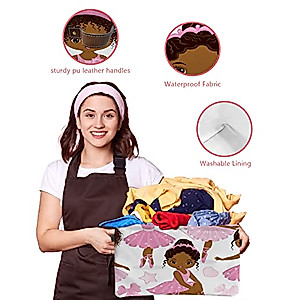 Storage Basket Pink Ballet Girl Storage Bin with Handles, Cute Princess Africa American Dancer Collapsible Organizer Storage Cubes Bins for Closet, Laundry Clothes, Bathroom, Nursery Toys