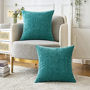 MIULEE Pack of 2 Couch Throw Pillow Covers 18x18 Inch Soft Teal Chenille Pillow Covers for Sofa Living Room Solid Dyed Pillow Cases