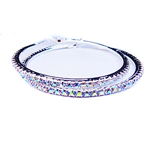Crystal Iridescent Silver Tone Rhinestone Hoop Earrings 3 inch Hoop Earrings