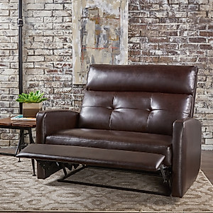 Christopher Knight Home Halima Leather 2-Seater Recliner, Brown, 37. 01 x 46. 46 x 39. 96 inches