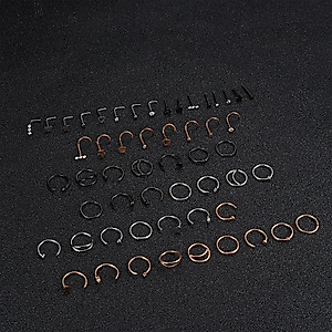Drperfect 20G Nose Rings for Women Men Nose Piercing Jewelry Stainless Steel Nose Hoop L Shaped Screw Bone Nose Stud Silver Rose Gold Black Nose Ring Set