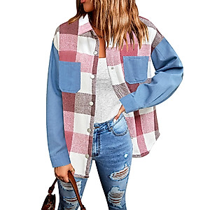 luvamia Womens Flannel Jacket Plaid Shirt Jacket Women Shacket Jacket Shackets For Fall Fashion Women Jeans Jacket For Women Fashion Size Medium Size 8 10