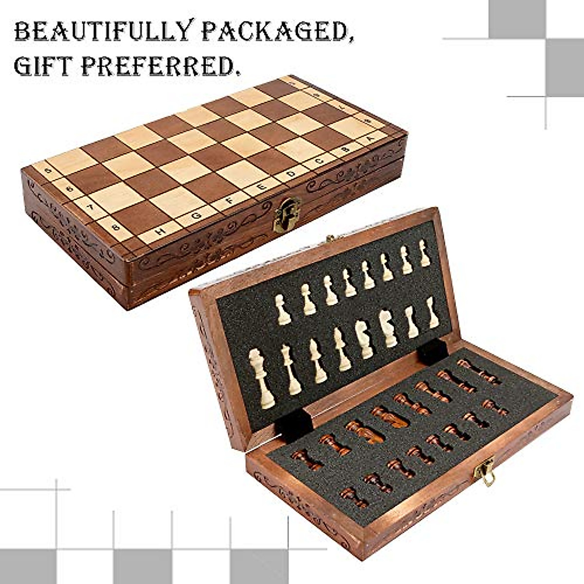 Syrace Folding Hand Crafted Wooden Chess Set Chess Board for Kids and Adults 30 x 30 cm